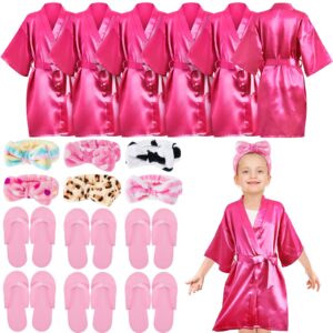 jecery 18 pcs spa party supplies for girls 6 satin kimono robe 6 spa headband 6 disposable foam pedicure slippers (rose,size 8)