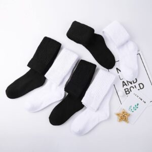 JOCMIC 3 Pairs Slouch Socks Women Extra Long Knee High Scrunch Socks Size 6-11 Black+White+Grey