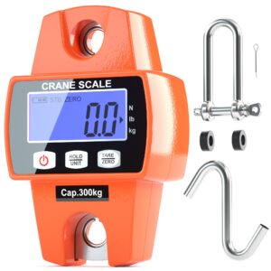 300kg / 660lb portable digital crane scale with hooks, high accuracy heavy duty electronic hanging scale for farm hunting fishing outdoor (orange)