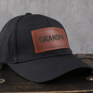 New Grandpa Gift，Grandpa Leather Patch Trucker Hat，Best Gift for Grandpa，Baseball Hat for Grandpa Black