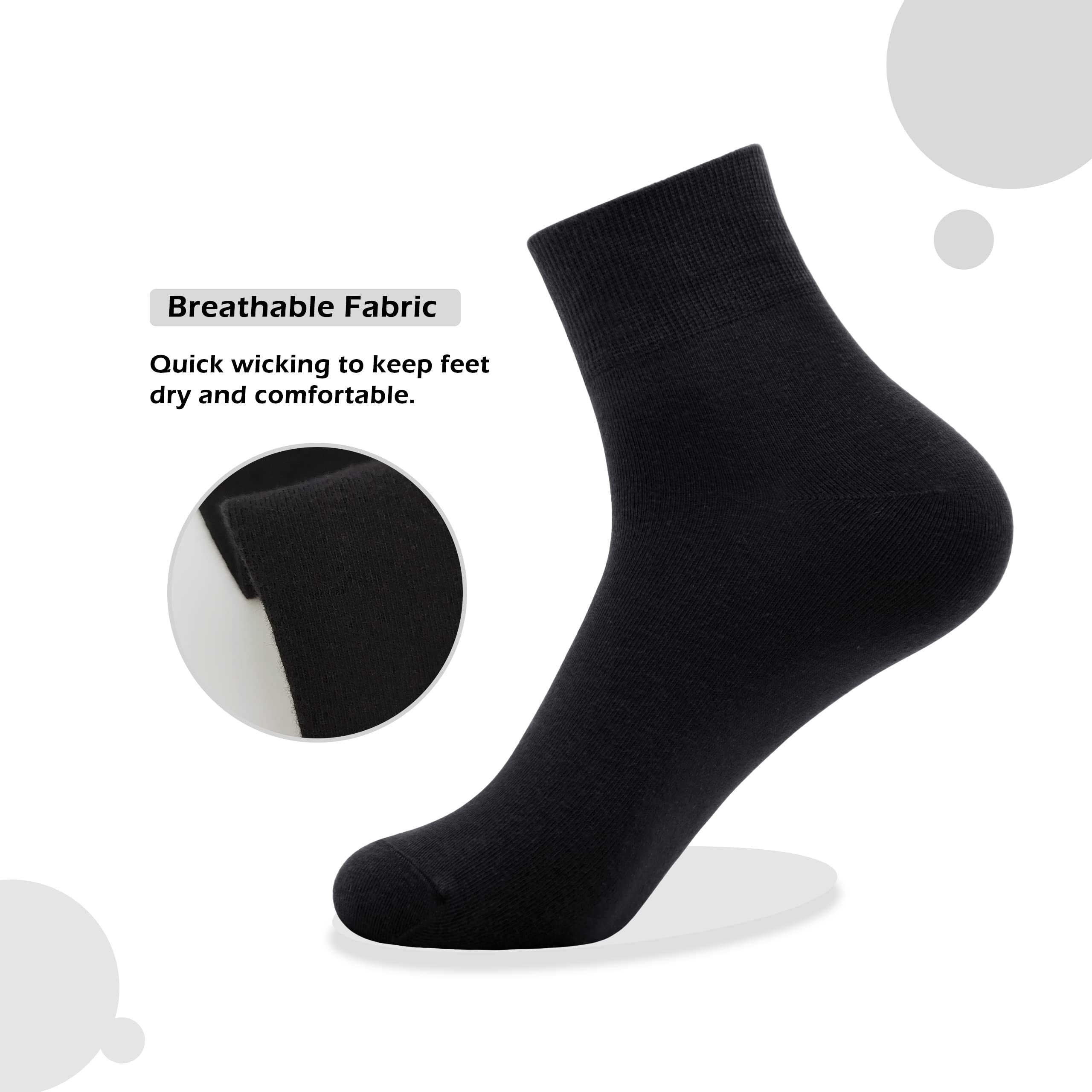 Women's Cotton Socks, Soft Thin Breathable Moisture Wicking Ankle Crew Casual Socks 6 Pairs (Black, US Size 6-11)