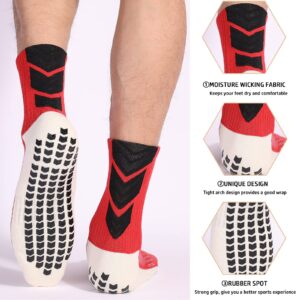 QCWQMYL 3 Pairs Grip Socks Soccer Mens Athletic Training Socks Non Slip Soccer Socks Yoga Sports Socks for Football Basketball Pilates Ballet