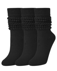 jocmic slouch socks for woman 3 pairs women scrunch socks extra long knee high slouchy socks size 6-11 black