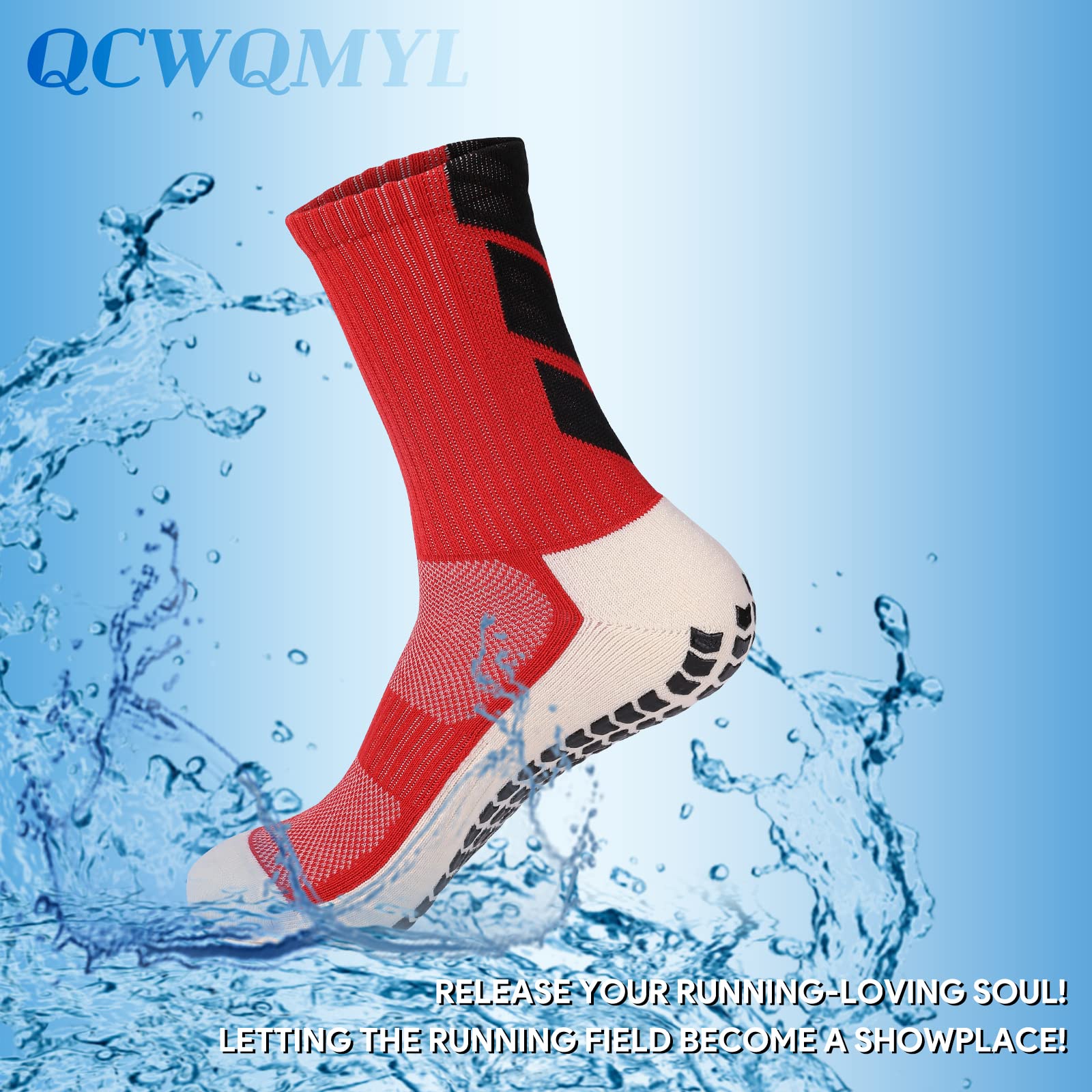 QCWQMYL 3 Pairs Grip Socks Soccer Mens Athletic Training Socks Non Slip Soccer Socks Yoga Sports Socks for Football Basketball Pilates Ballet