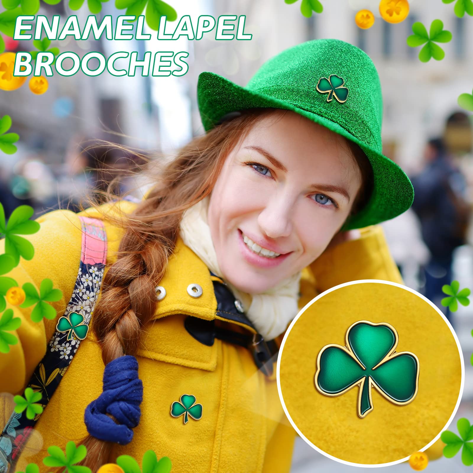 MTLEE 100 Pcs St. Patrick's Day Pin Shamrock Lapel Pins Bulk Lucky 3 Leaf Clover Enamel Tie Brooches for Women Men Kids