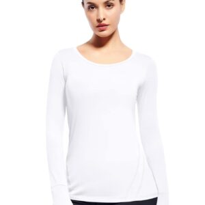 Zengjo Long Sleeve Athletic Shirt Women Lightweight with Thumb Holes(White,L)