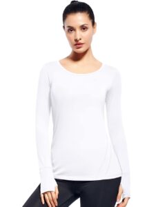 zengjo workout long sleeve tops for women thumb holes scoop neck(white,s)