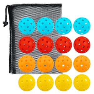 usapa approved outdoor pickleball balls - 16 pcs high-bounce balls with 40 holes for superior durability | tournament-quality set in 4 bright colors with convenient mesh bag