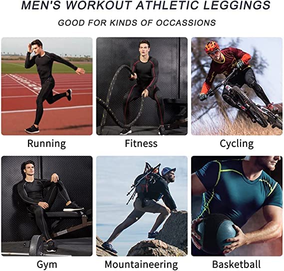 EARGFM Men's Compression Pants Athletic Leggings Workout Running Tights Dry Base Layer with Pockets Active Cycling Pants White