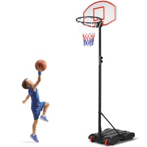 goplus portable basketball hoop, 7.1ft-8.1ft height adjustable basketball goal system with 28" shatterproof backboard, 2 nets,16.5" rim, wheels, indoor outdoor basketball stand for kids teens adults