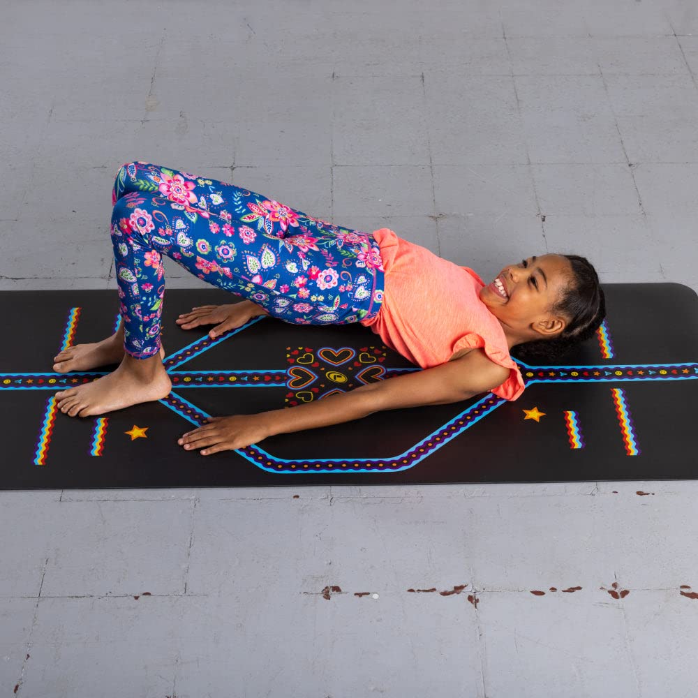 Liforme Kids Playful Yoga Mat - Free Yoga Bag, Patented Alignment System, Warrior-like Grip, Non-slip, Eco-friendly, sweat-resistant, long, wide, 4.2mm thick mat for comfort