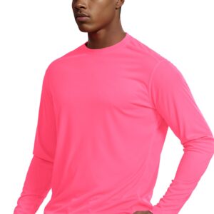 Running Shirts for Men Long Sleeve(Neon Pink,L)