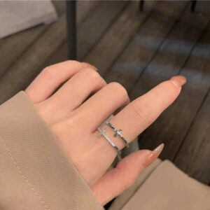 Harry and Henry To My Daughter Ring from Mom Zircon Double Cross Ring for Women Adjustable Zircon Ring for Daughter Mother Daughter Rings Gifts（Silver）