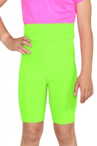 janisramone girls high waisted cycling shorts kids plain microfiber gymnastics dance shorts neon green