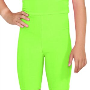 Janisramone Girls High Waisted Cycling Shorts Kids Plain Microfiber Gymnastics Dance Shorts Neon Green