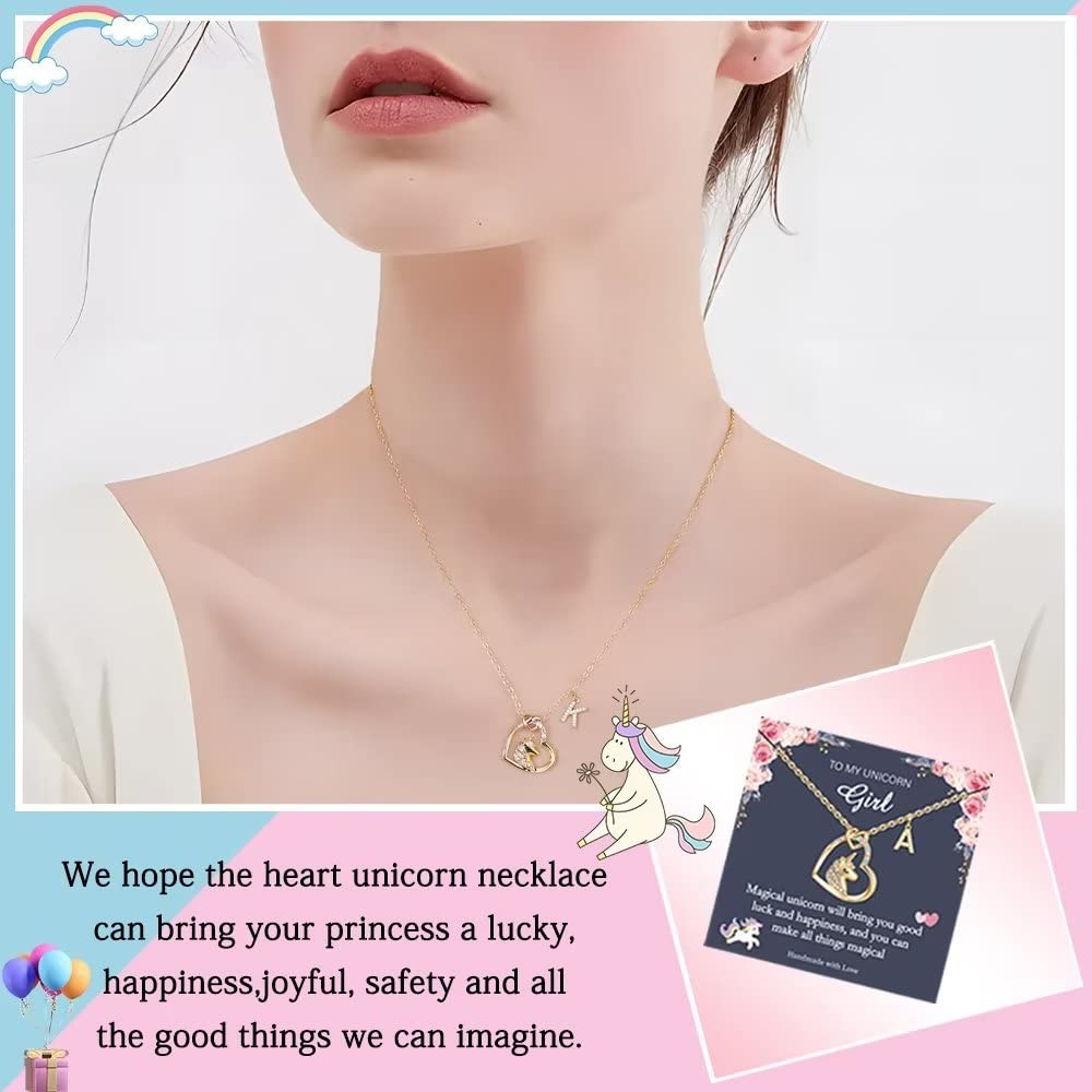 STORUP Gifts for Women Necklace, 14K Gold Plated Heart Unicorn Necklace Women Jewelry Initial Necklace Unicorn Necklaces for Women