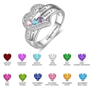 Personalized 1-8 Birthstones Rings Custom Engraved Name Heart Ring Wedding Family Christmas Mother Days Birthday Anniversary Jewelry Gold/Silver/Rosegold