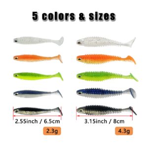 CWSDXM Soft Fishing Lures, 6.5cm/8cm Paddle Tail Swimbaits Soft Plastic Lures Kit for Bass Trout Walleye Crappie 30pcs/45pcs…