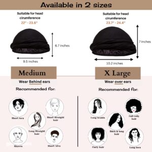 CAPLORD Silk Satin Lined Halo Turban Head Wrap Pre-Tied Skull Cap for Men and Women Sleeping Bonnet Hair Cover Chemo Hair Loss Hat Black