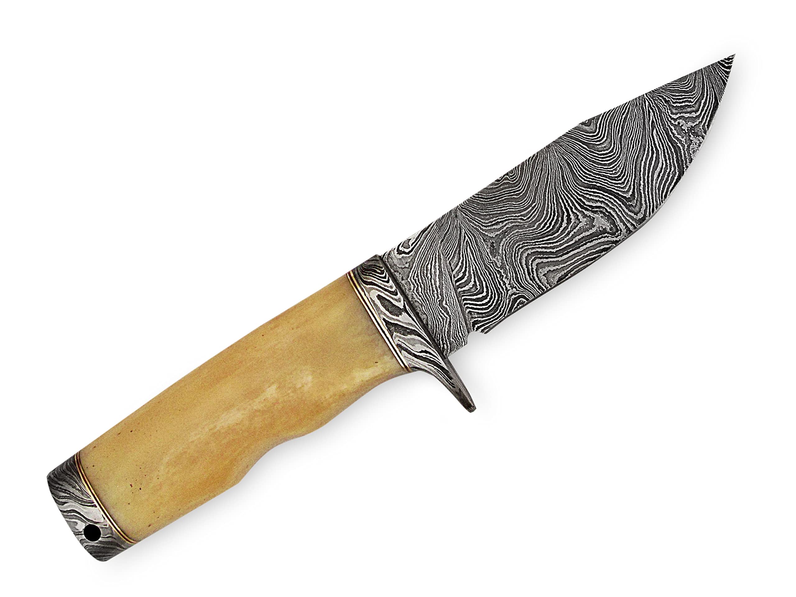 SFG - 9" Fixed Blade Hunting Bowie Knife, Damascus Steel Blade, Non-Slip Buffalo Bone Handle, Hunting, Camping, Backpacking, Fishing, Christmas Gift Item For Men