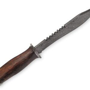 SFG - 13" Fixed Blade Hunting Bowie Knife, Damascus Steel Blade, Non-Slip Walnut Wood Handle, Lanyard Hole, Hunting, Camping, Backpacking, Fishing, Unique Gift Item For Him