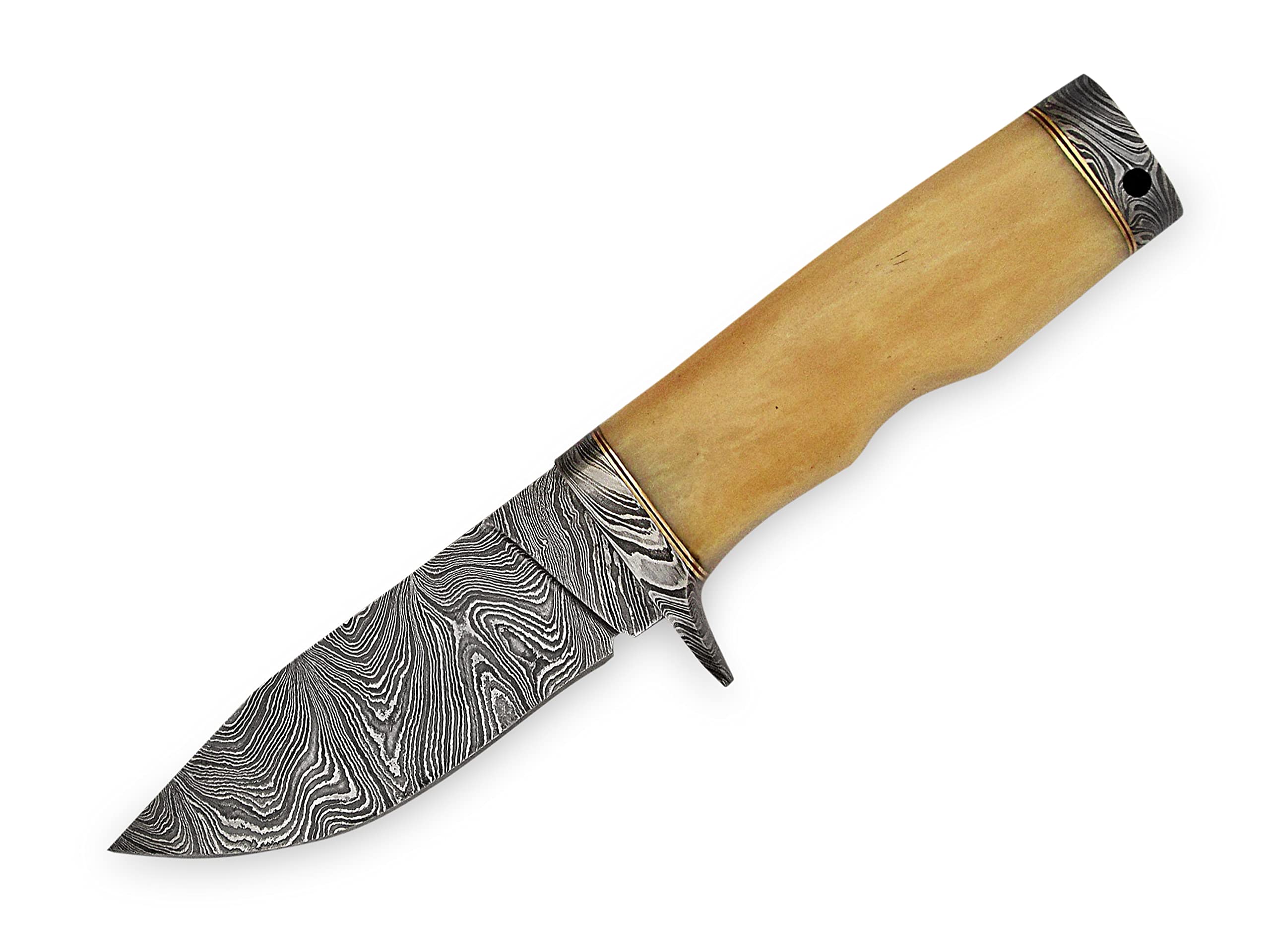 SFG - 9" Fixed Blade Hunting Bowie Knife, Damascus Steel Blade, Non-Slip Buffalo Bone Handle, Hunting, Camping, Backpacking, Fishing, Christmas Gift Item For Men