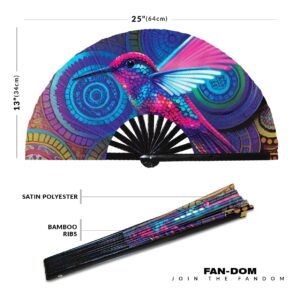 Hummingbird Neon Hand Fan Foldable Bamboo Circuit Rave Hand Fans Rainbow Galaxy Party Gear Gifts Music Festival Rave Accessories (Style 6)