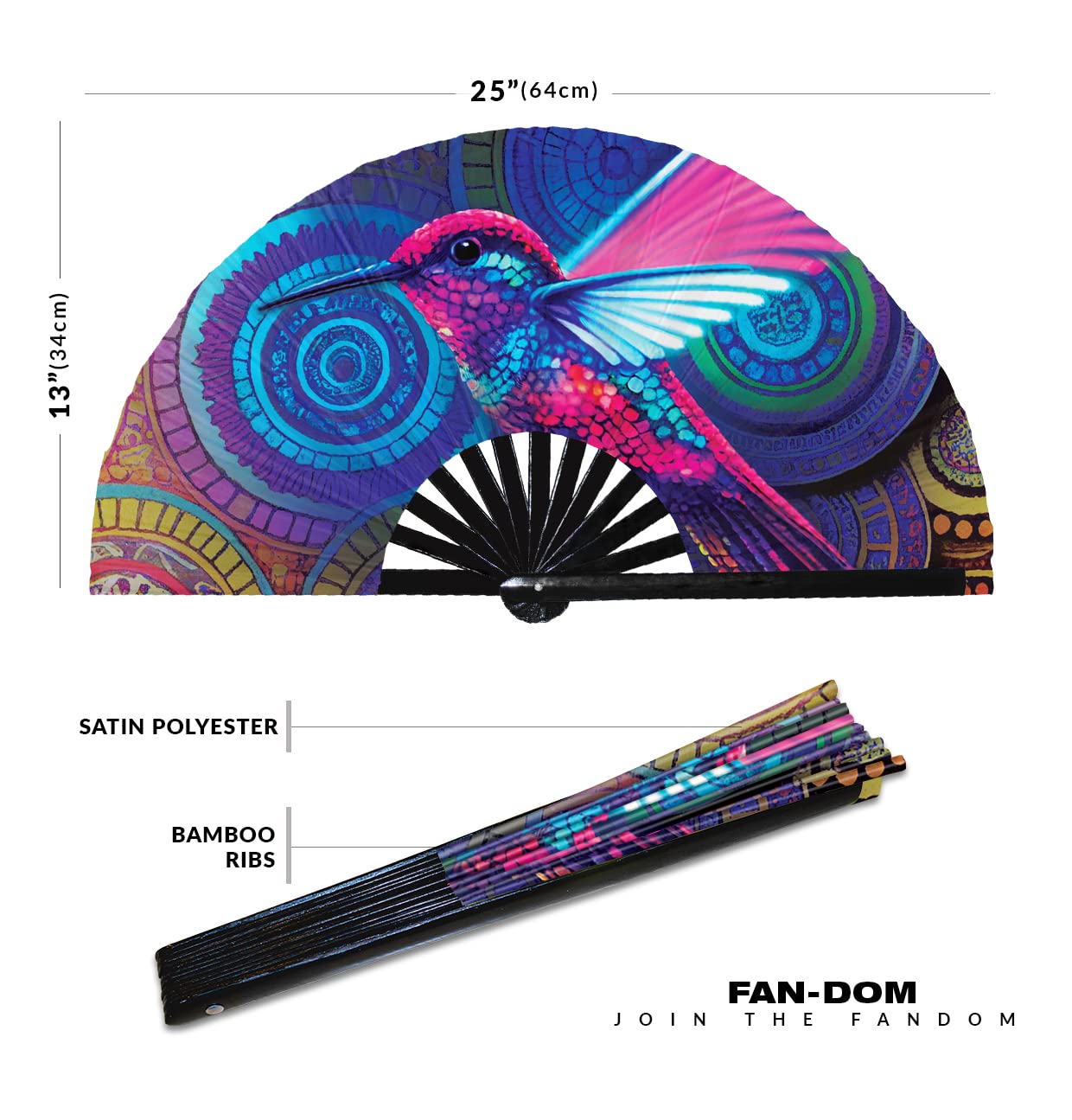 Hummingbird Neon Hand Fan Foldable Bamboo Circuit Rave Hand Fans Rainbow Galaxy Party Gear Gifts Music Festival Rave Accessories (Style 6)