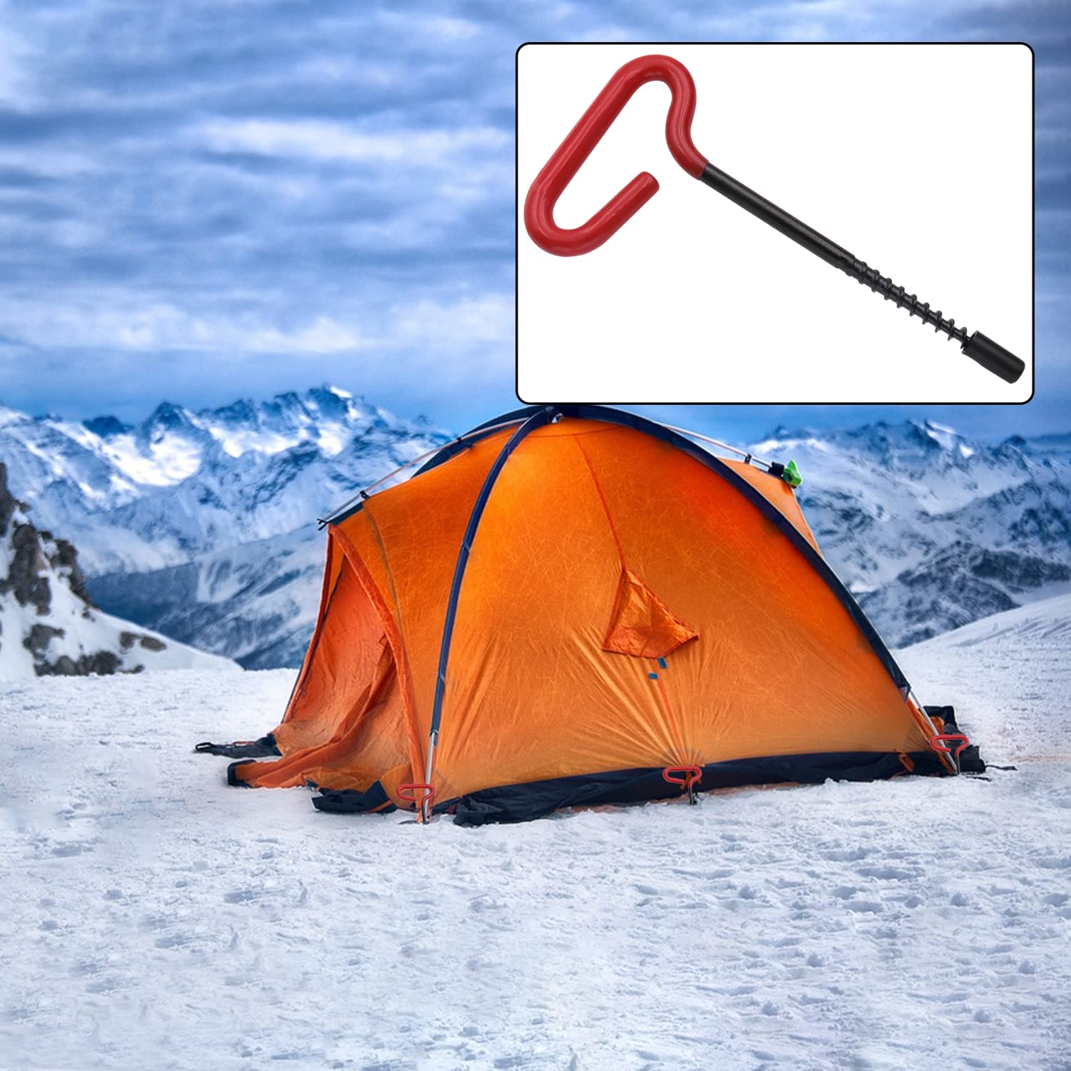 Tent Stakes, 4 Pcs Ice Nail Ground Nail Threaded Peg Nail Tent Fixer Accessory Tent Nail Ice Fishing Anchors Tool for Outdoor Camping Tent Ice Fishing Shelter Stake (Black R)