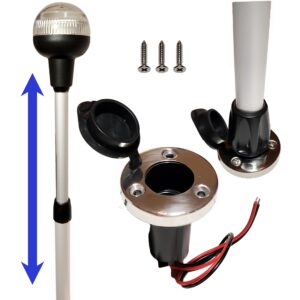 wave one marine | adjustable telescoping all-around anchor light with stainless base | led boat pole aft stern navigation uscg 2nm | 12 volt dc | 360 night nav waterproof 28"-42"