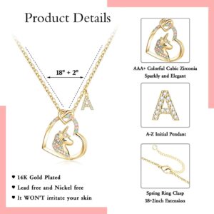 STORUP Gifts for Women Necklace, 14K Gold Plated Heart Unicorn Necklace Women Jewelry Initial Necklace Unicorn Necklaces for Women