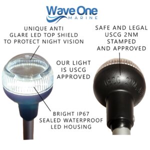 Wave One Marine | Adjustable Telescoping All-Around Anchor Light With Stainless Base | LED Boat Pole Aft Stern Navigation USCG 2NM | 12 Volt DC | 360 Night Nav Waterproof 28"-42"