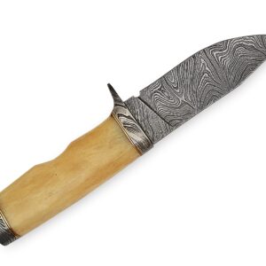 SFG - 9" Fixed Blade Hunting Bowie Knife, Damascus Steel Blade, Non-Slip Buffalo Bone Handle, Hunting, Camping, Backpacking, Fishing, Christmas Gift Item For Men