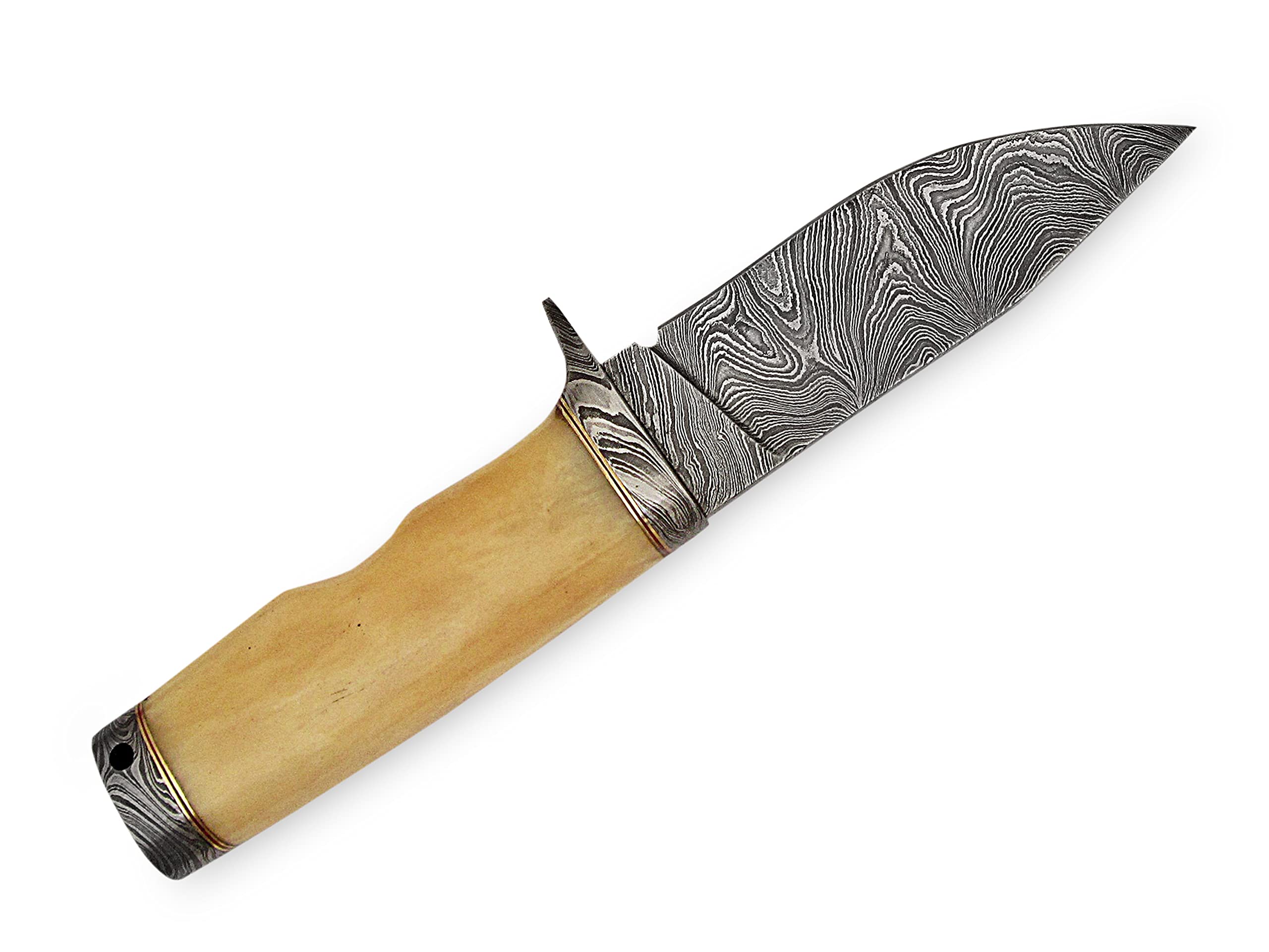 SFG - 9" Fixed Blade Hunting Bowie Knife, Damascus Steel Blade, Non-Slip Buffalo Bone Handle, Hunting, Camping, Backpacking, Fishing, Christmas Gift Item For Men