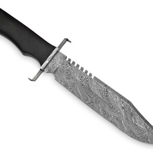 SFG - 14" Fixed Blade Hunting Bowie Knife, Damascus Steel Blade, Non-Slip Black Micarta Handle, Hunting, Camping, Backpacking, Fishing, Unique Gift Item For Him