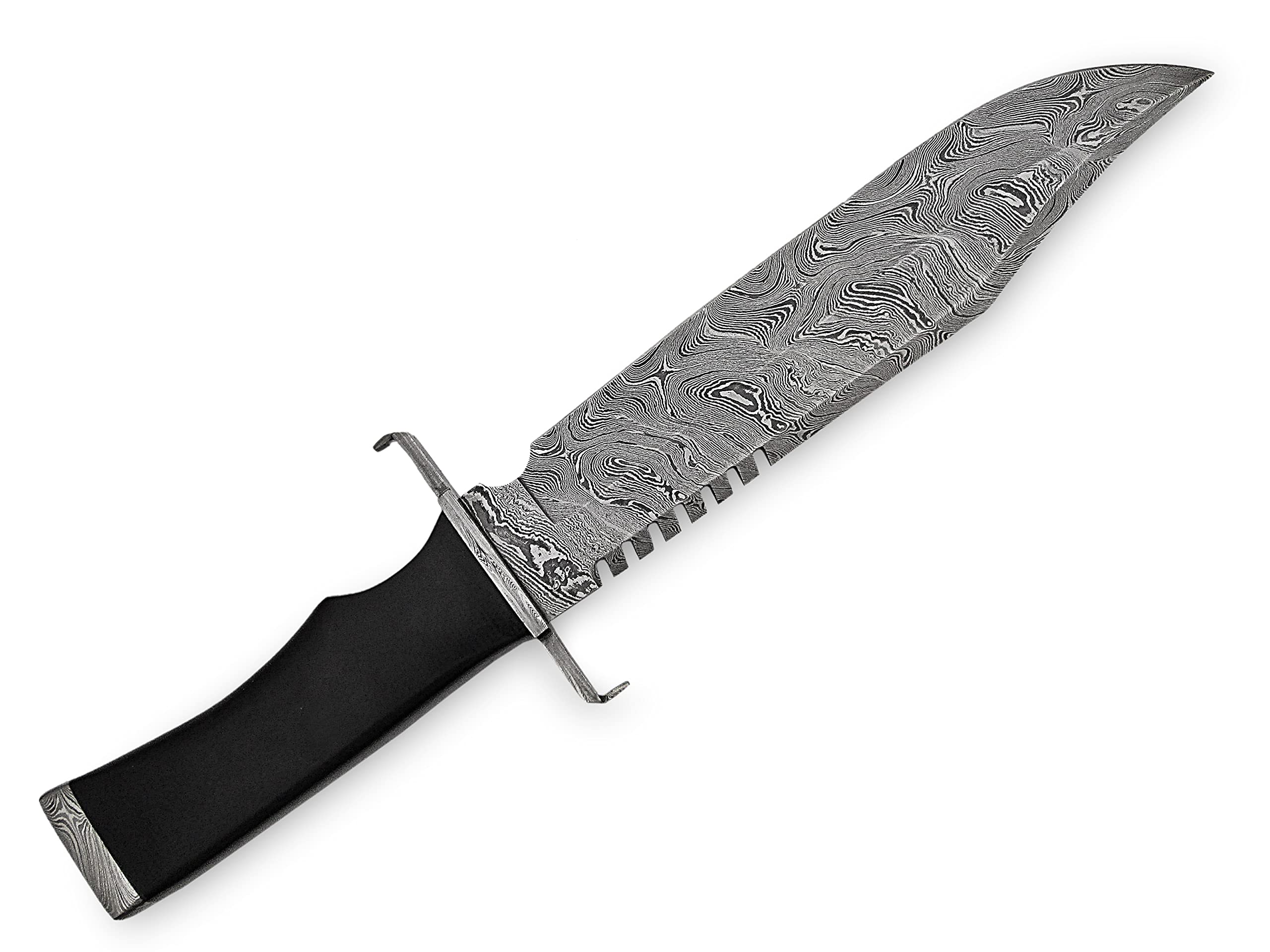 SFG - 14" Fixed Blade Hunting Bowie Knife, Damascus Steel Blade, Non-Slip Black Micarta Handle, Hunting, Camping, Backpacking, Fishing, Unique Gift Item For Him