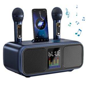 portable karaoke machine with 2 wireless microphones, led screen, and bluetooth speaker. supports aux/usb/type c/tf card. ideal for home, party, and outdoor activities. perfect for kids and adults