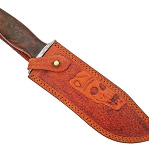 SFG - 13" Fixed Blade Hunting Bowie Knife, Damascus Steel Blade, Non-Slip Walnut Wood Handle, Lanyard Hole, Hunting, Camping, Backpacking, Fishing, Unique Gift Item For Him