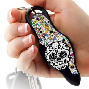 munio original self defense keychain kit - self protection personal safety essentials, portable defense kubotan, legal for airplane carry - tsa approved - made in usa (sugar skulls)