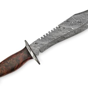 SFG - 13" Fixed Blade Hunting Bowie Knife, Damascus Steel Blade, Non-Slip Walnut Wood Handle, Lanyard Hole, Hunting, Camping, Backpacking, Fishing, Unique Gift Item For Him