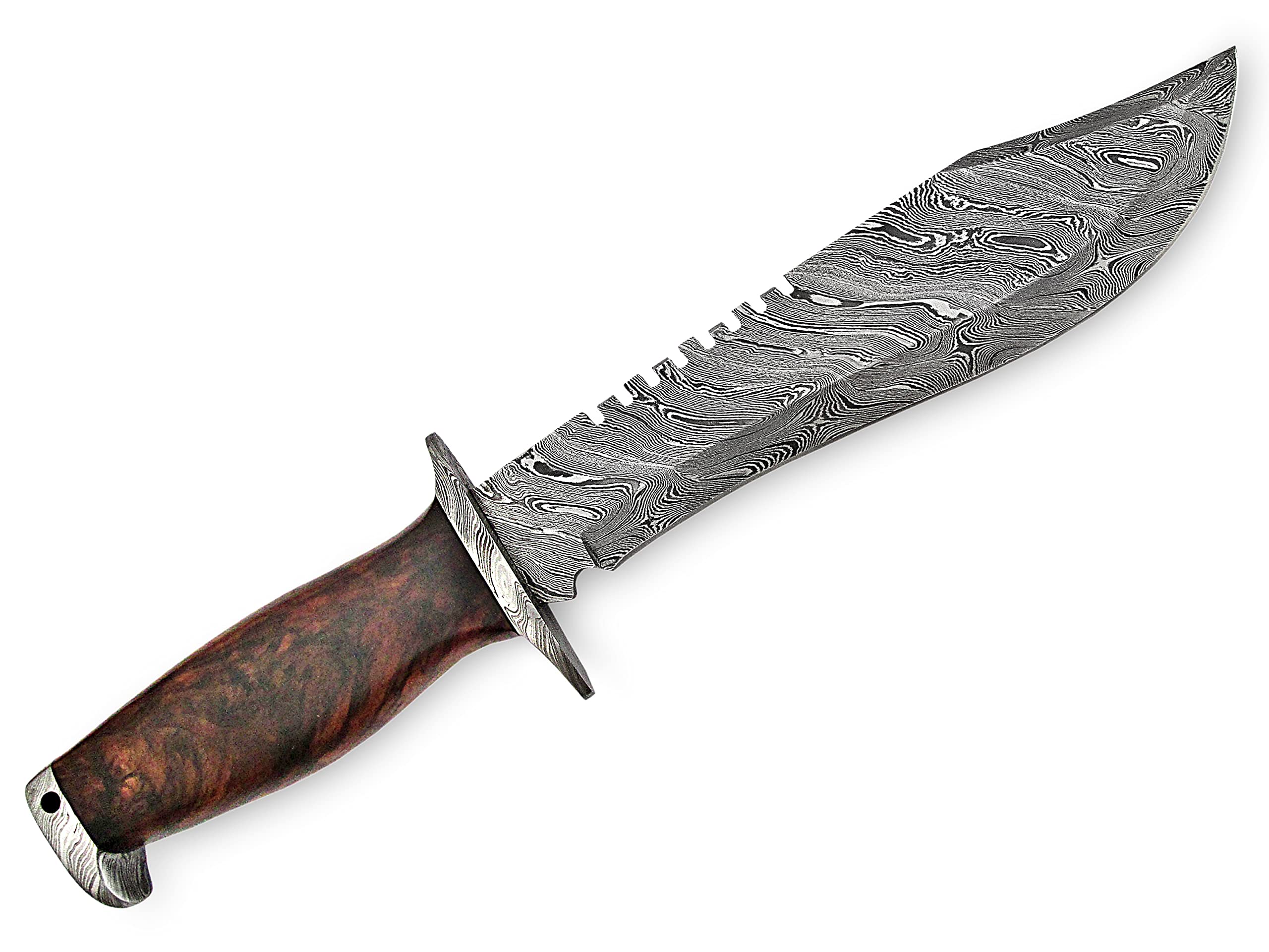 SFG - 13" Fixed Blade Hunting Bowie Knife, Damascus Steel Blade, Non-Slip Walnut Wood Handle, Lanyard Hole, Hunting, Camping, Backpacking, Fishing, Unique Gift Item For Him