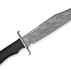 SFG - 14" Fixed Blade Hunting Bowie Knife, Damascus Steel Blade, Non-Slip Black Micarta Handle, Hunting, Camping, Backpacking, Fishing, Unique Gift Item For Him