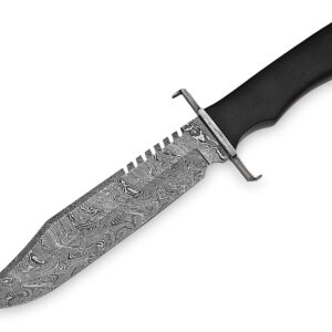 SFG - 14" Fixed Blade Hunting Bowie Knife, Damascus Steel Blade, Non-Slip Black Micarta Handle, Hunting, Camping, Backpacking, Fishing, Unique Gift Item For Him