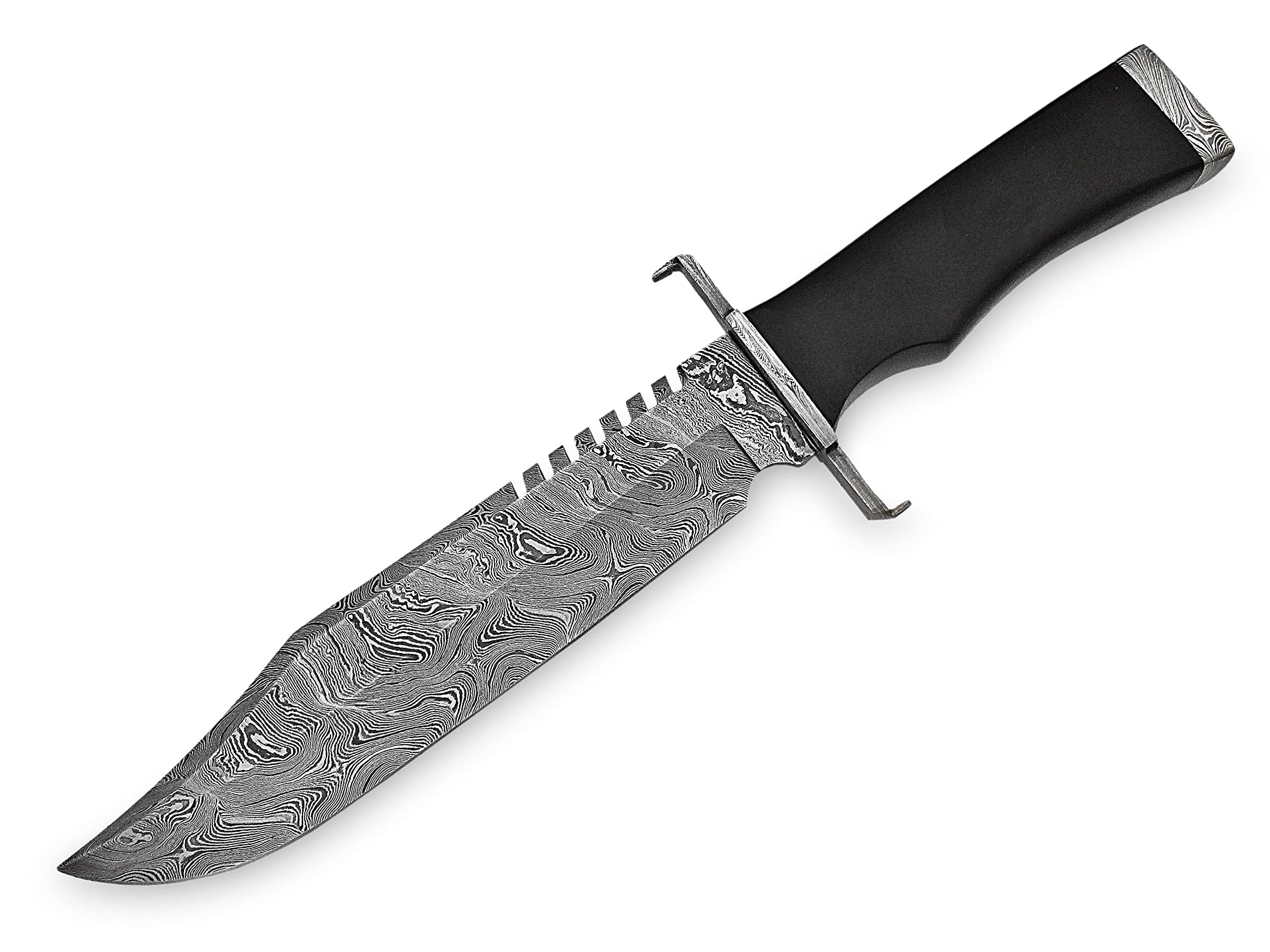 SFG - 14" Fixed Blade Hunting Bowie Knife, Damascus Steel Blade, Non-Slip Black Micarta Handle, Hunting, Camping, Backpacking, Fishing, Unique Gift Item For Him