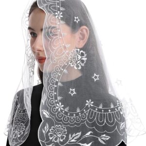 Bozidol Catholic Mantilla Chapel Veil Spanish Religious Prayer Veil Lace Church Head Covering with Hair Clips (White)