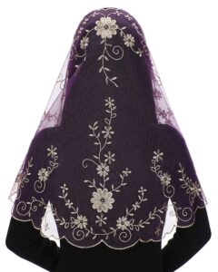 bozidol catholic church mass veil spanish chapel lace mantilla veil religious velos para ir a la iglesia (purple-gold)