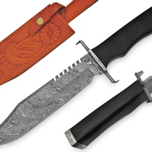 SFG - 14" Fixed Blade Hunting Bowie Knife, Damascus Steel Blade, Non-Slip Black Micarta Handle, Hunting, Camping, Backpacking, Fishing, Unique Gift Item For Him