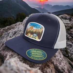 Colorado Trucker Hat - Mesh Snapback Baseball Cap w/My Heart is in Colorado Woven Patch (Navy/White)