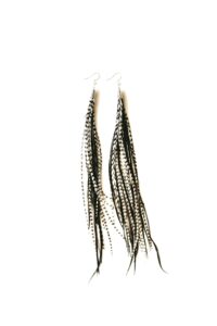 feather headz bohemian handmade black & grizzly long lightweight feather dangle earrings for women