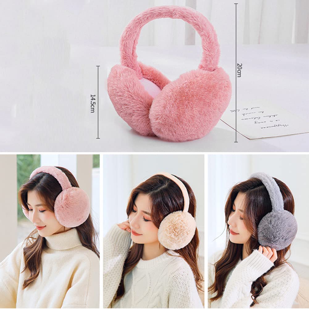 Surakey Girl Earmuffs Winter Foldable Adjustable Ear Covers Soft Plush Ear Muff Warmer Fleece Lining for Home Outdoor (White)